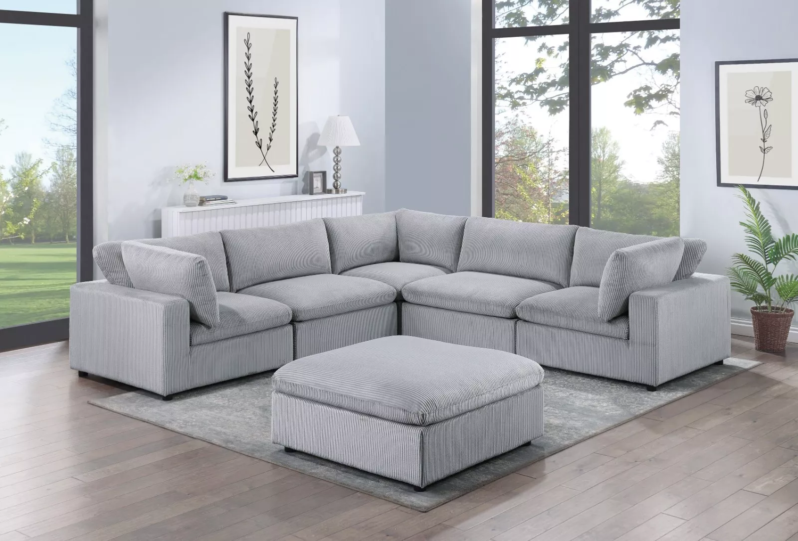 Modular Sectional Sofa Light Gray Corduroy Family 6pc Living Room Set ...
