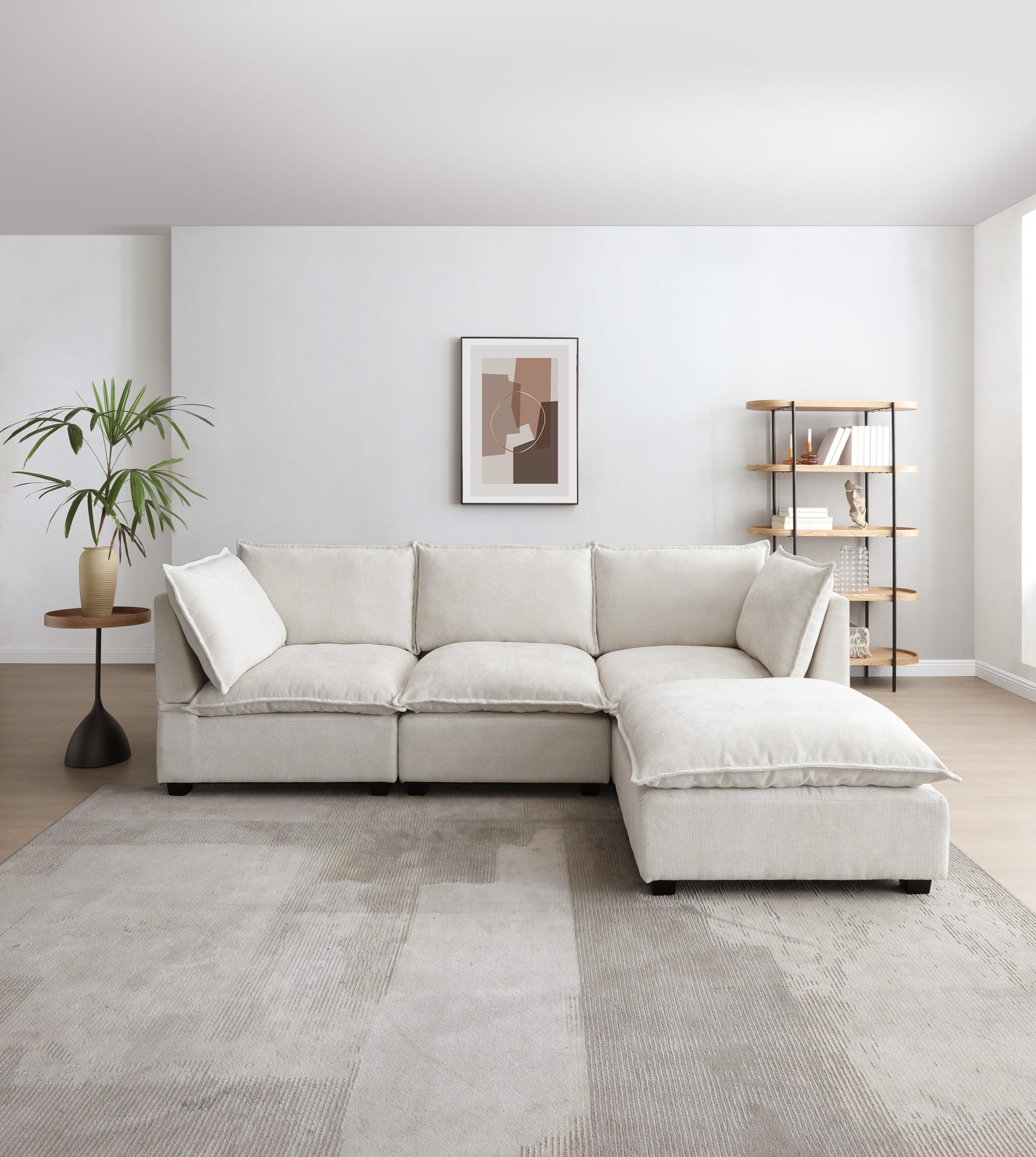 Modular Sectional Sofa, Linen Fabric Couch Set with Convertible Ottoman ...