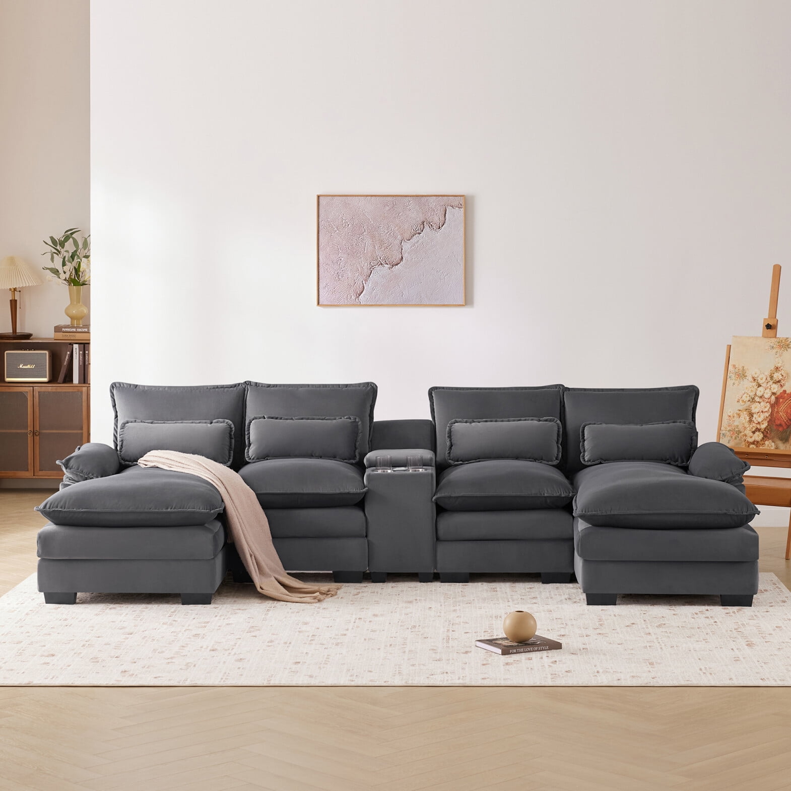 Modular Sectional Sofa for Living Room with Console, Comfy Modern U ...