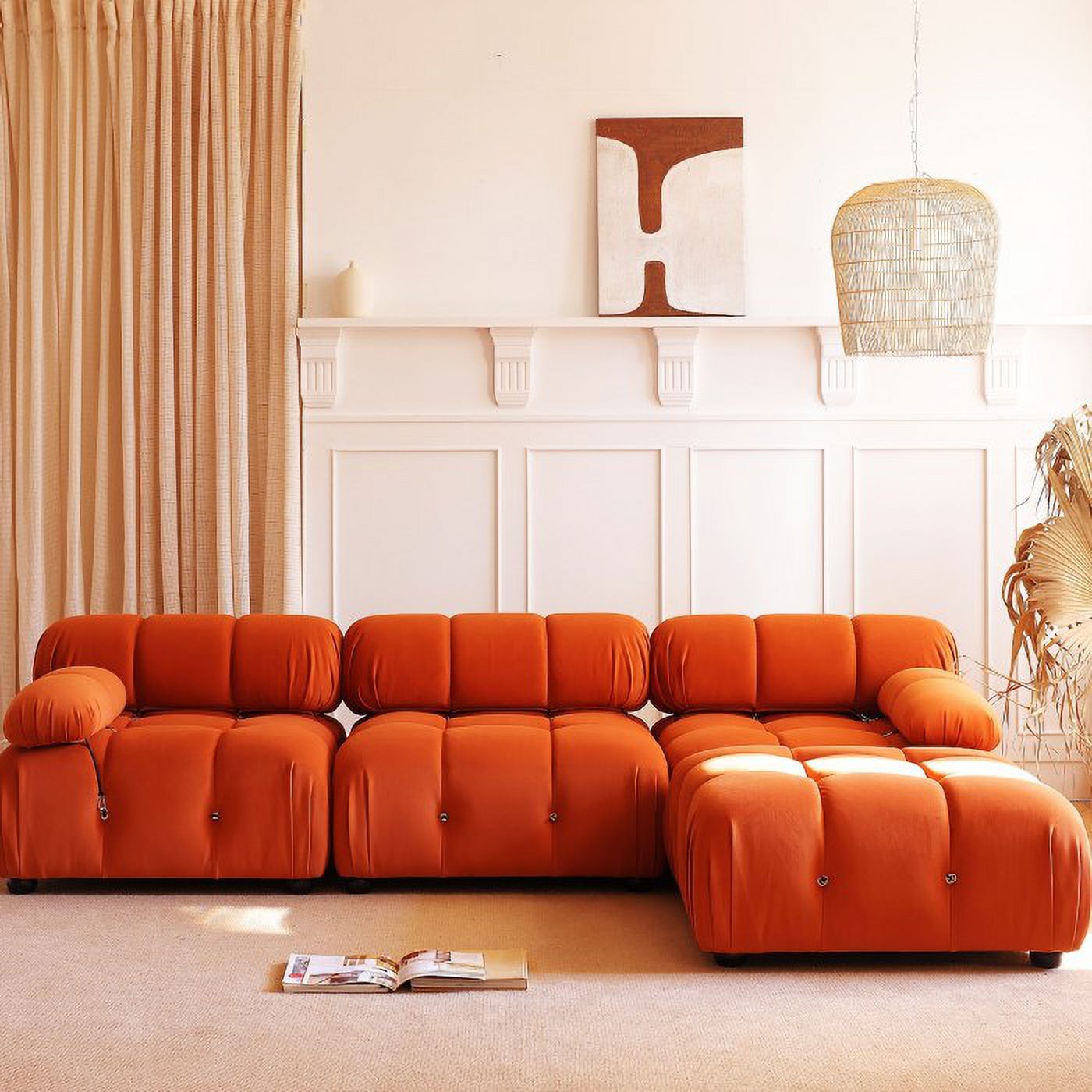 Modular Sectional Sofa Modern Three Seater with Ottoman Wide Couch ...