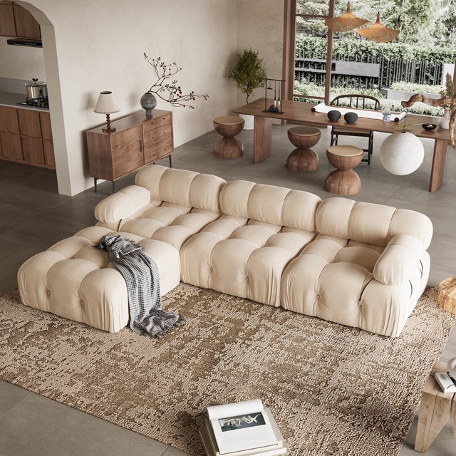 Modular Sectional Sofa Modern Three Seater with Ottoman Wide Couch ...