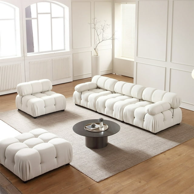 Modular Sectional Sofa Modern Three Seater with Ottoman Wide Couch ...