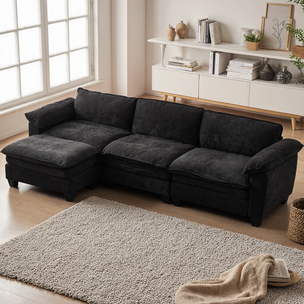 Modular Sectional Sofa with Ottoman, L-Shaped Chenille Upholstered ...