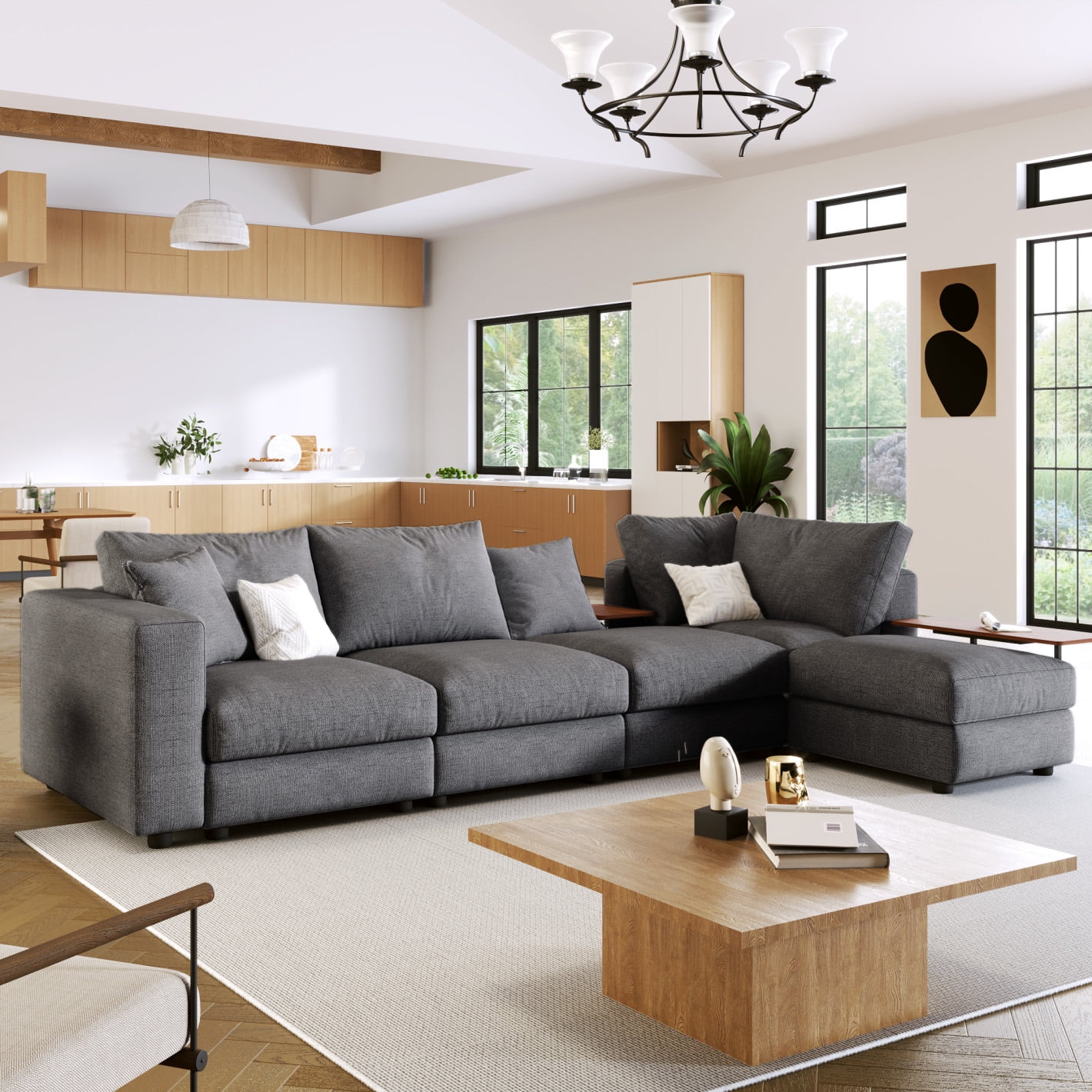 Modular Sectional Sofa, Polyester Fabirc Convertible L-Shaped Couch, 4 ...
