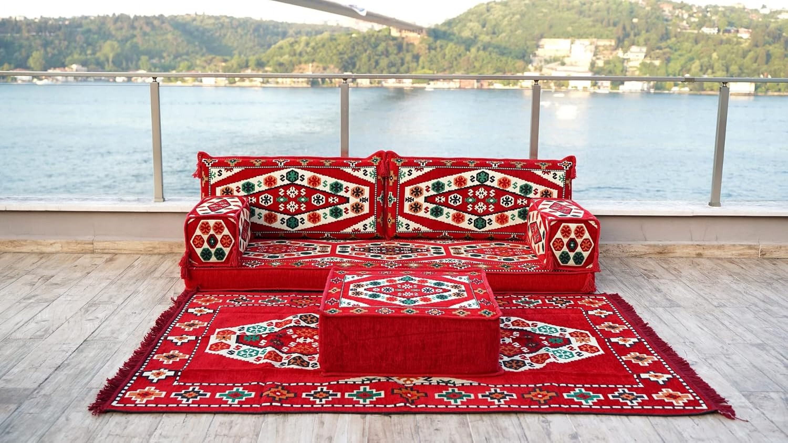 Modular Sectional Sofa, Red Arabic Floor Sofa Set, Sofa Bed, Floor ...