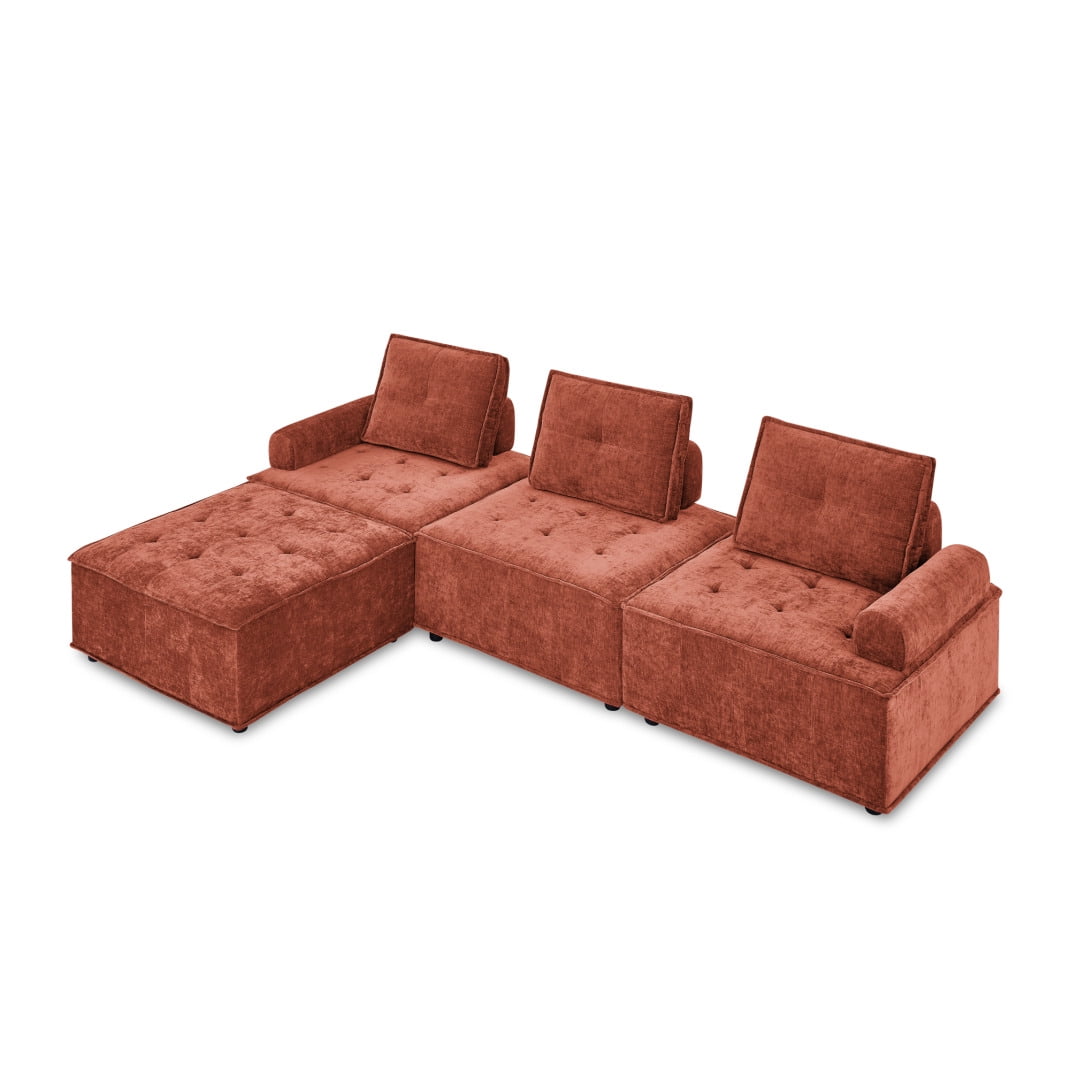 Modular Sectional Sofa with Removable Back Cushion, Modern Chenille ...