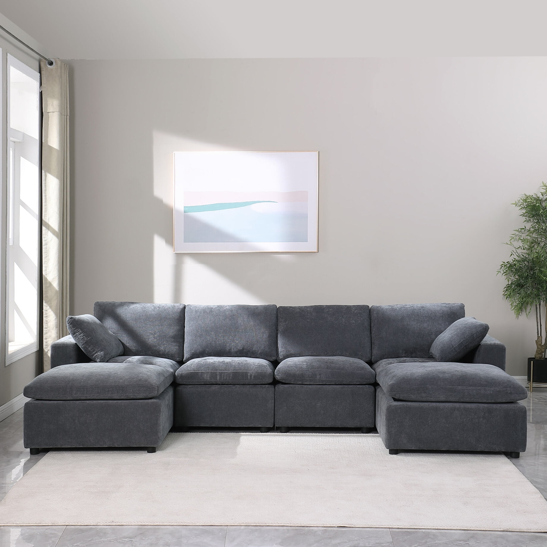 Modular Sectional Sofa with Reversible Chaise and Ottomans, U-Shaped ...