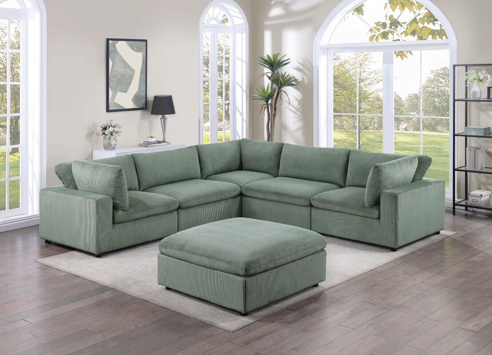 Modular Sectional Sofa Sage Corduroy Family 6pc Living Room Set 3x ...