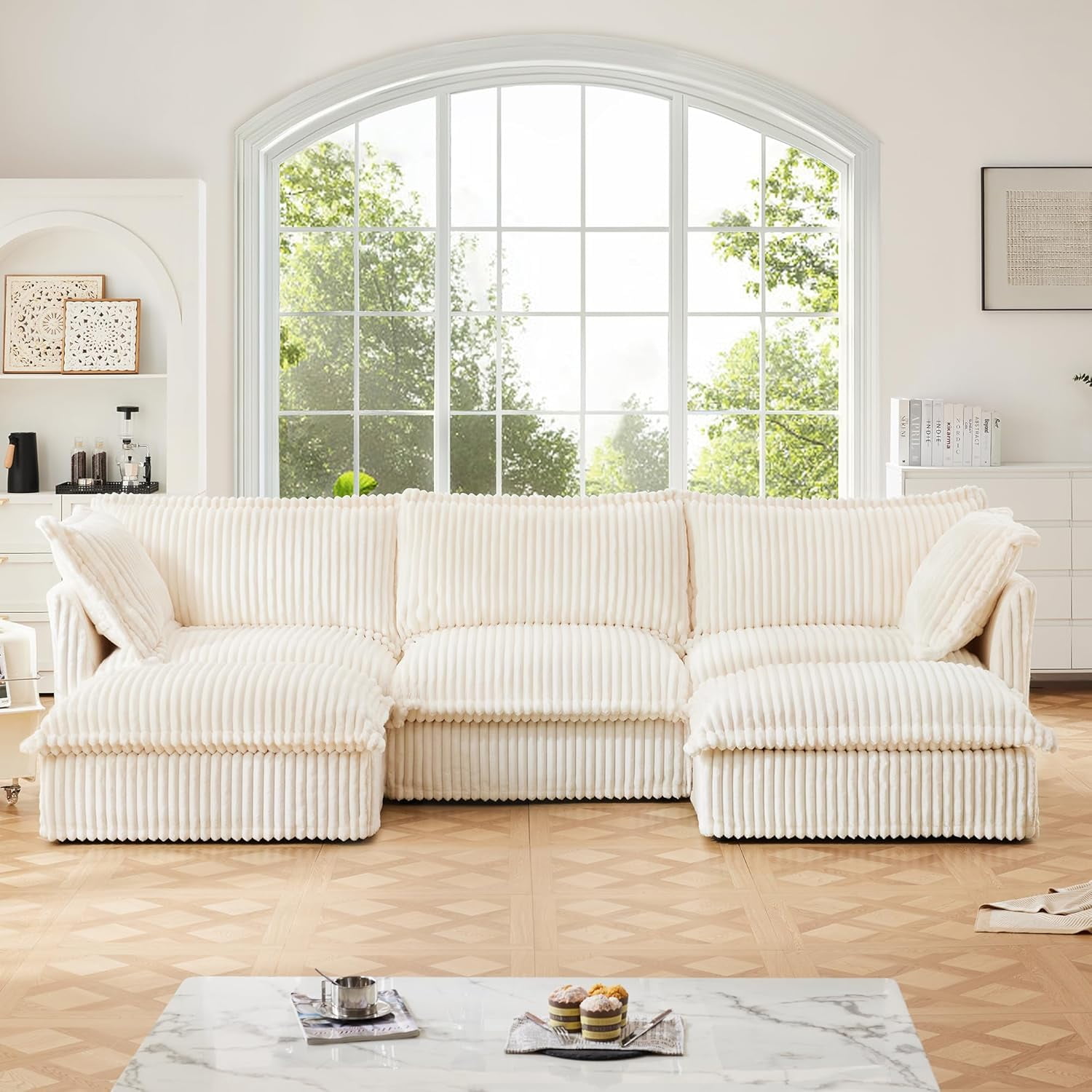 Modular Sectional Sofa Set, 120" Oversized Corduroy Couch, U Shaped ...