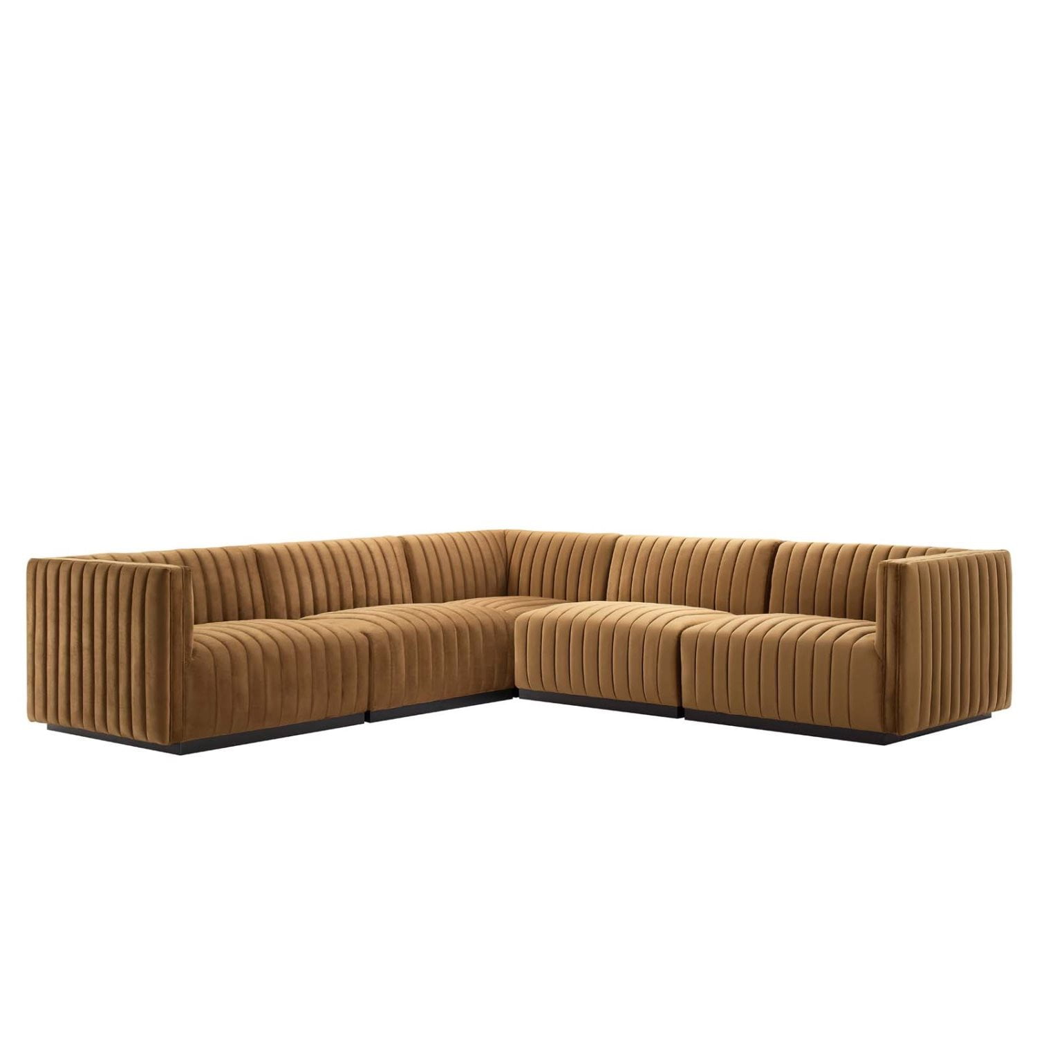 Modular Sectional Sofa Set, Black Brown, Velvet, French Living Lounge ...