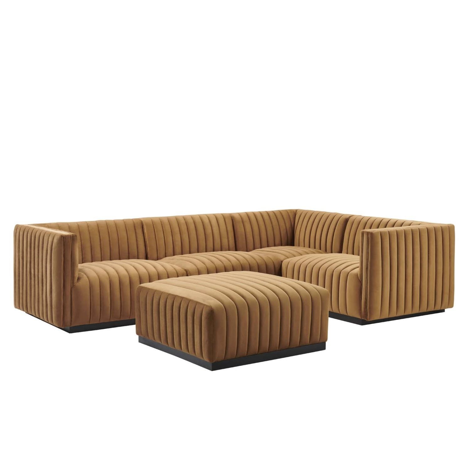 Modular Sectional Sofa Set, Black Brown, Velvet, French Living Lounge ...