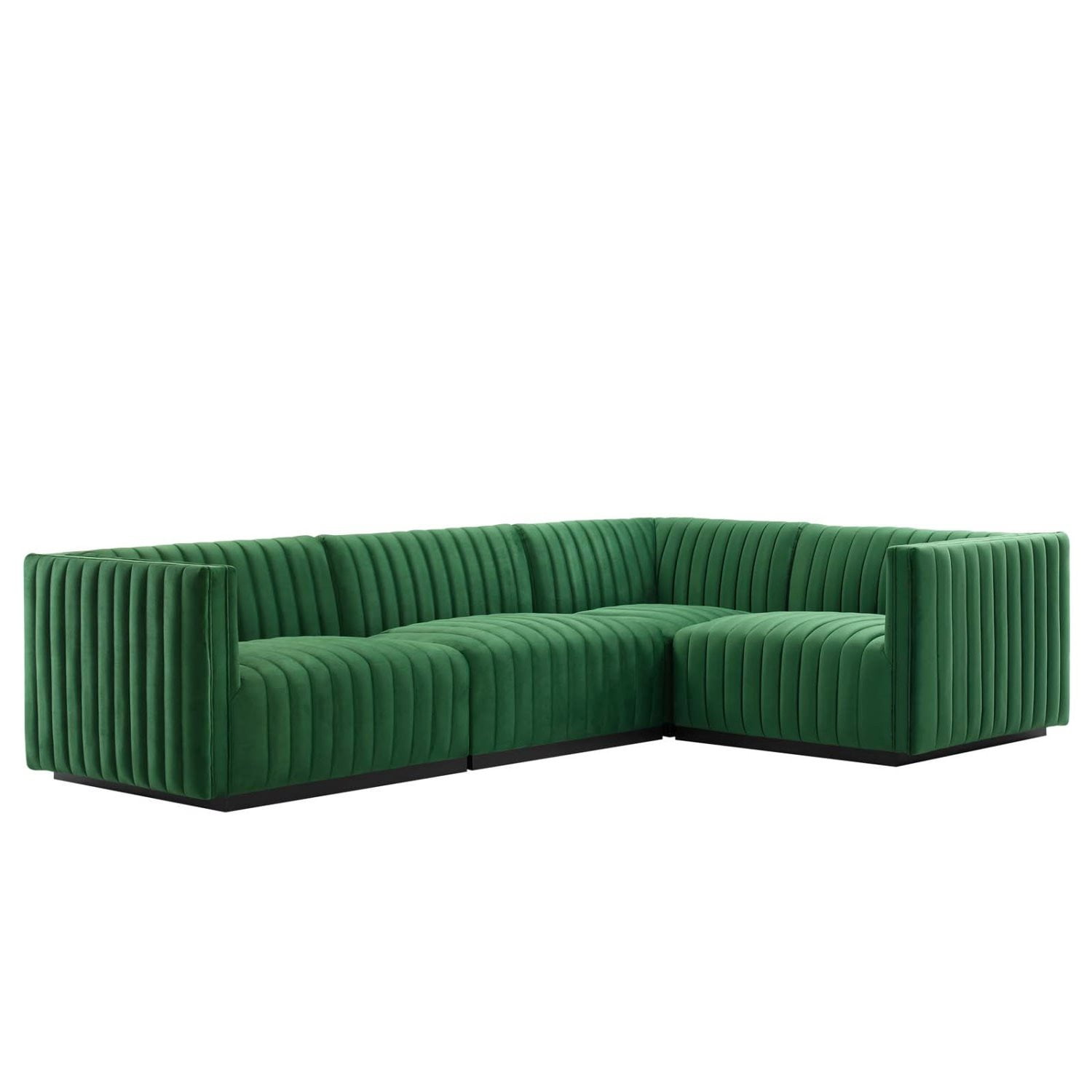 Modular Sectional Sofa Set, Black Green, Velvet, French Living Lounge ...