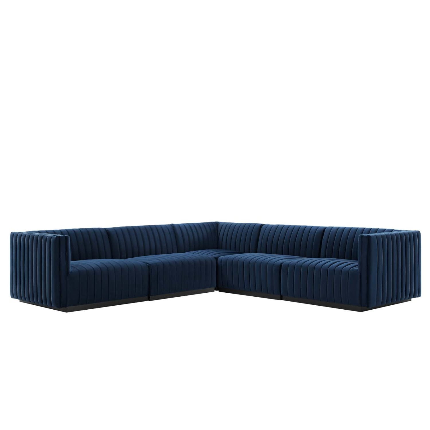 Modular Sectional Sofa Set, Blue Navy, Velvet, French Living Lounge ...