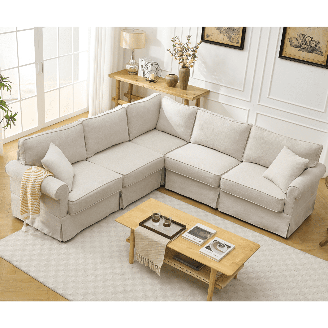 Modular Sectional Sofa Set, Convertible L-Shaped 5-Seater with ...