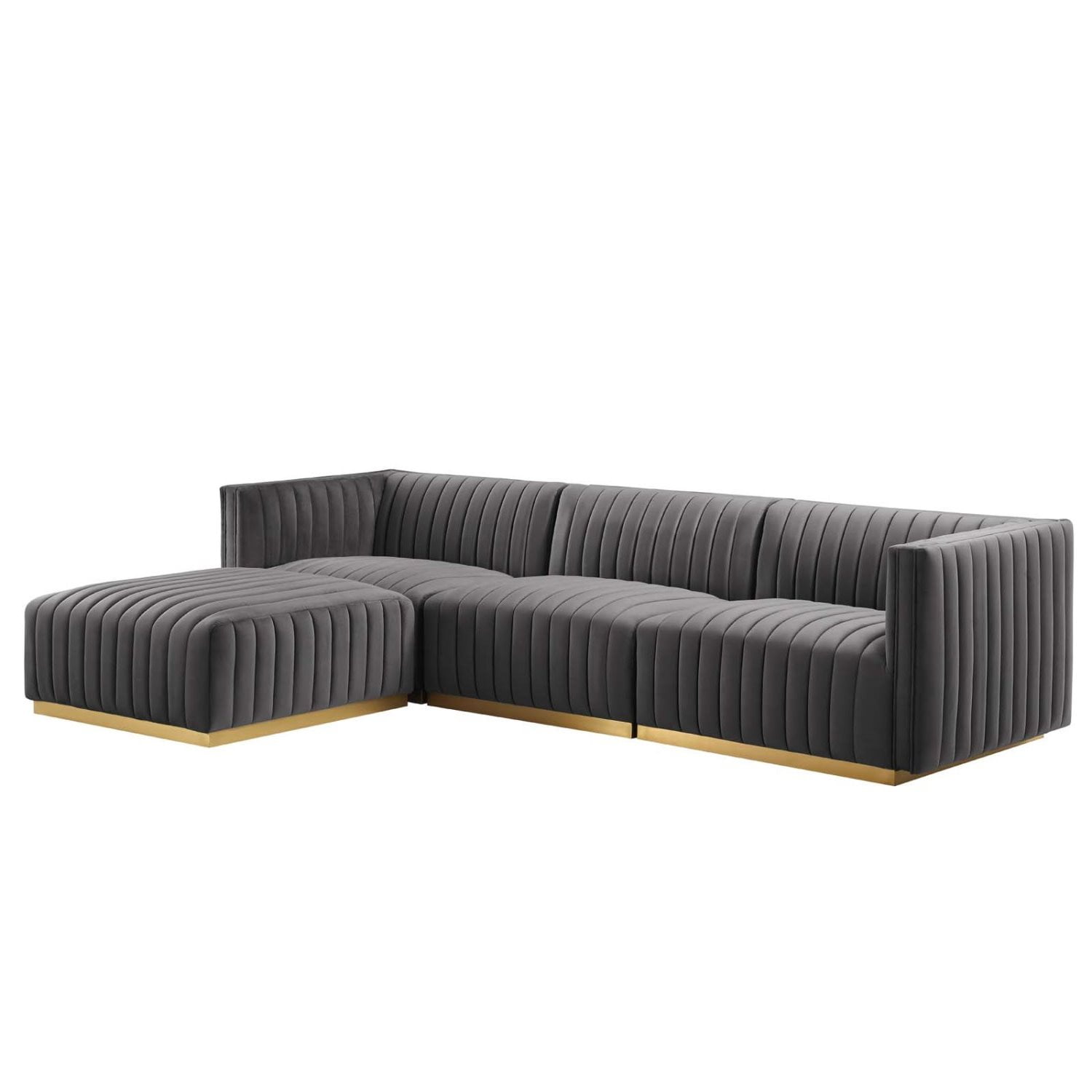 Modular Sectional Sofa Set, Grey Gray Gold, Velvet, French Living ...