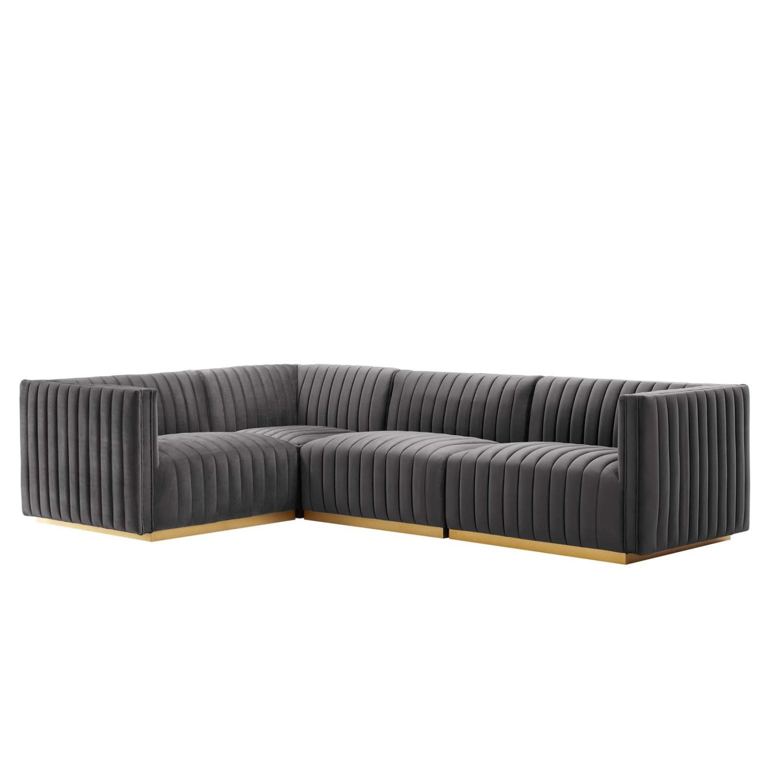 Modular Sectional Sofa Set, Grey Gray Gold, Velvet, French Living ...
