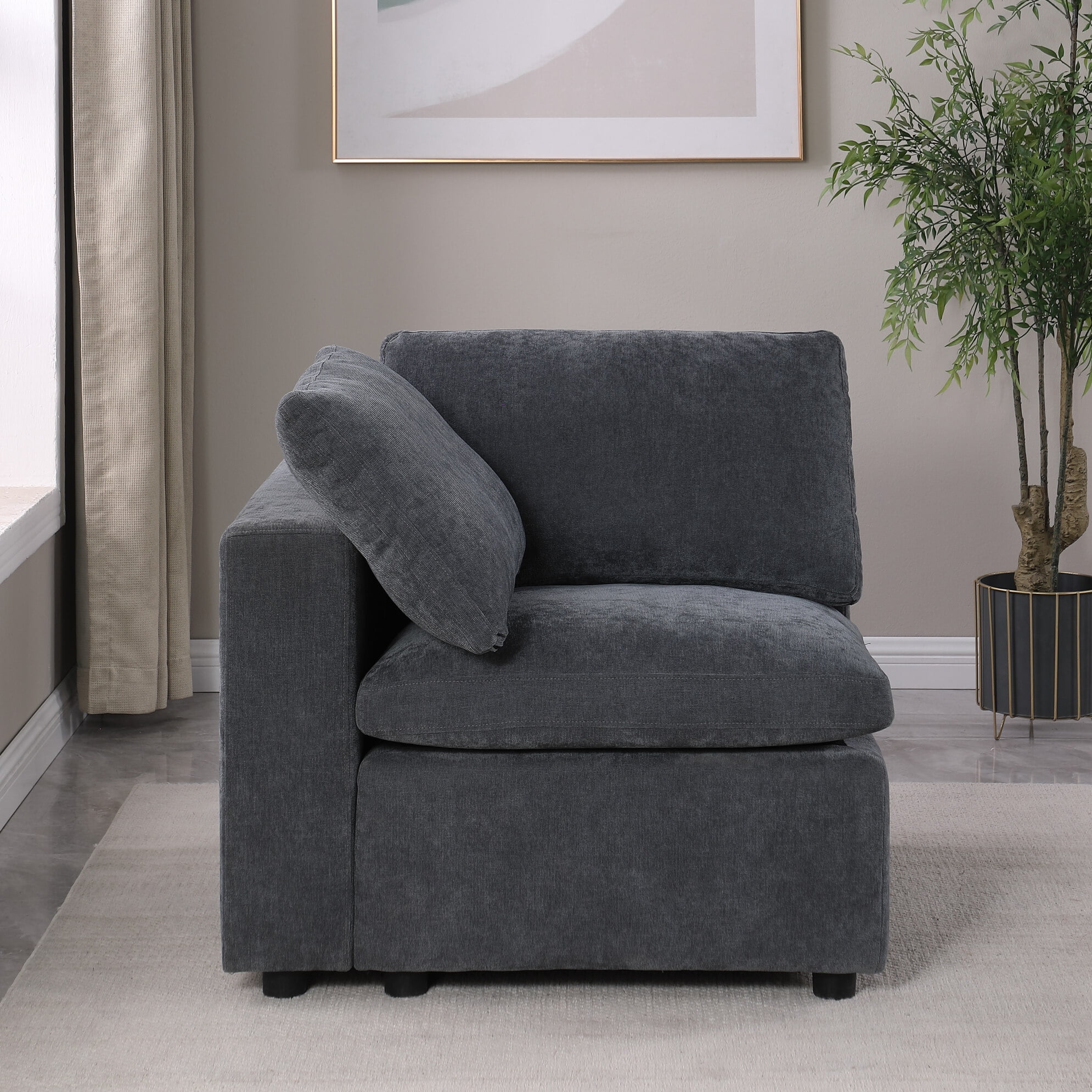 Modular Sectional Sofa Set, Left Facing Armchair, Chenille Grey Fabric ...