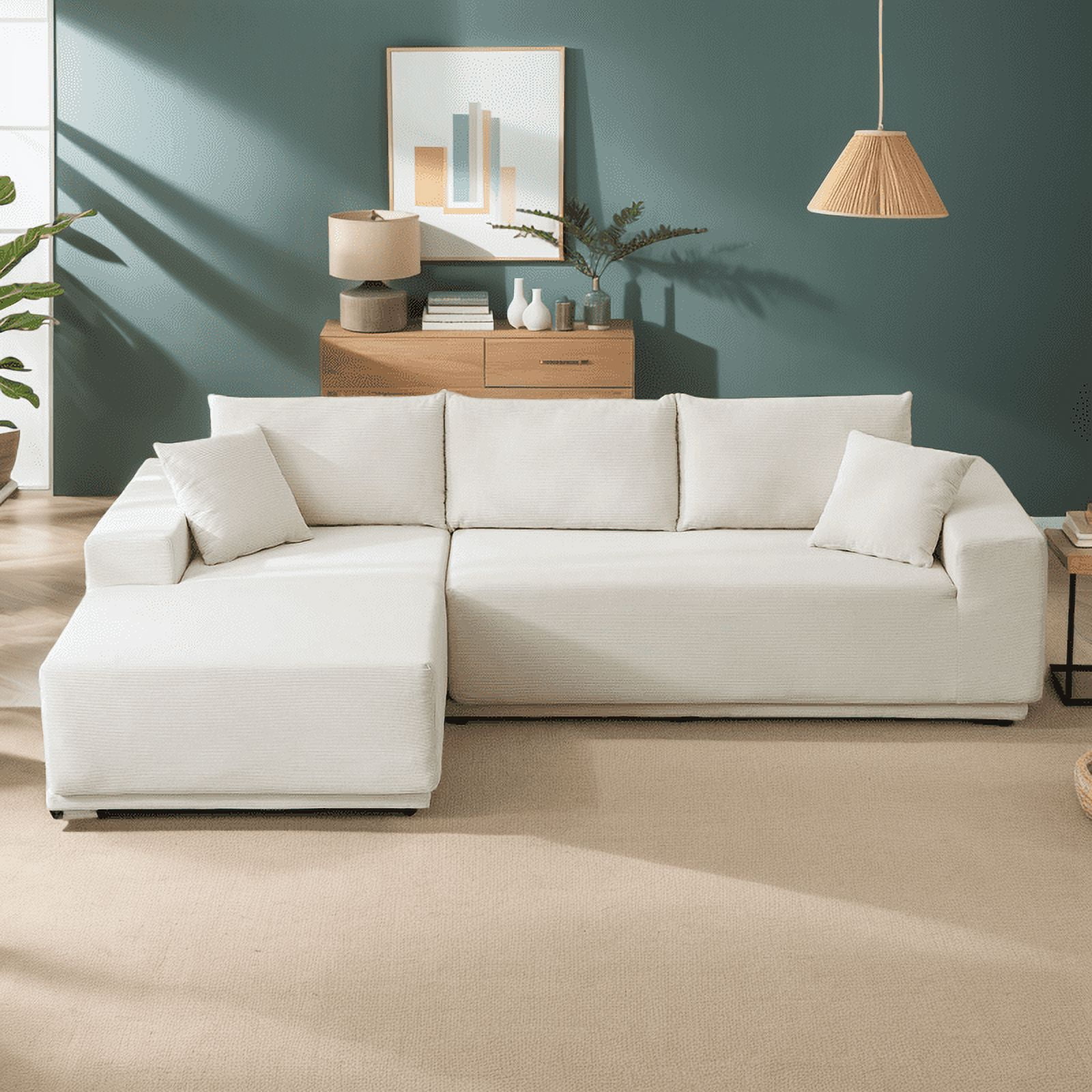 Modular Sectional Sofa Set, Left Hand L-Shape, Beige Upholstered ...