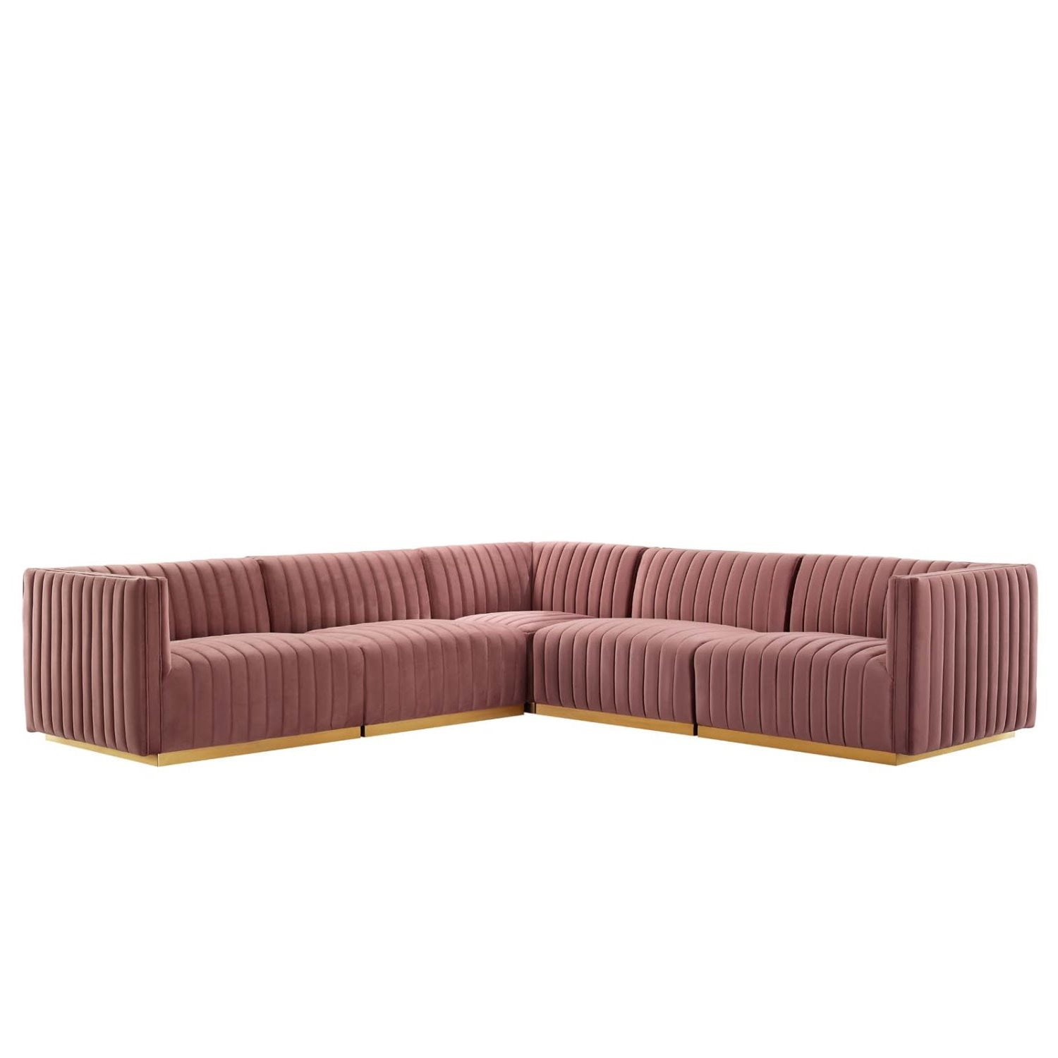 Modular Sectional Sofa Set, Pink Gold, Velvet, French Living Lounge ...
