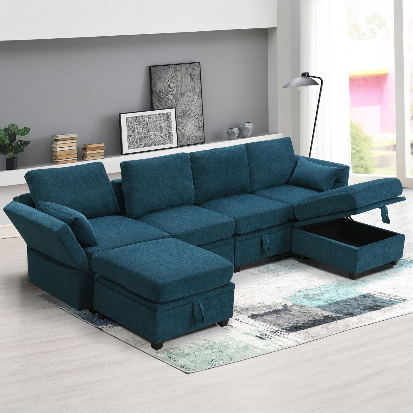 Modular Sectional Sofa Set with Storage,U Shaped Couch with Adjustable ...