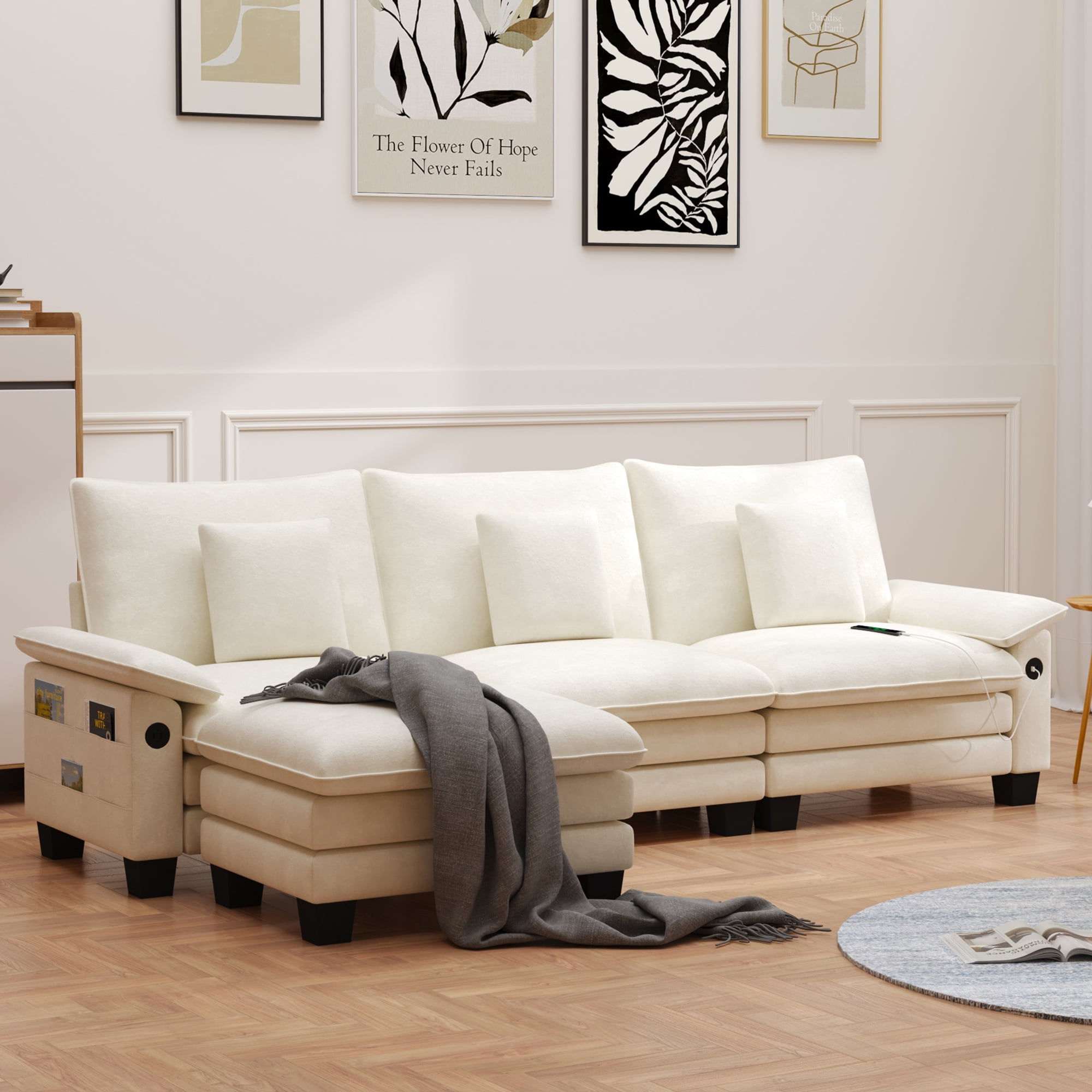 Modular Sectional Sofa Sleeper 3 Seater L-Shaped Convertible Sofa with ...