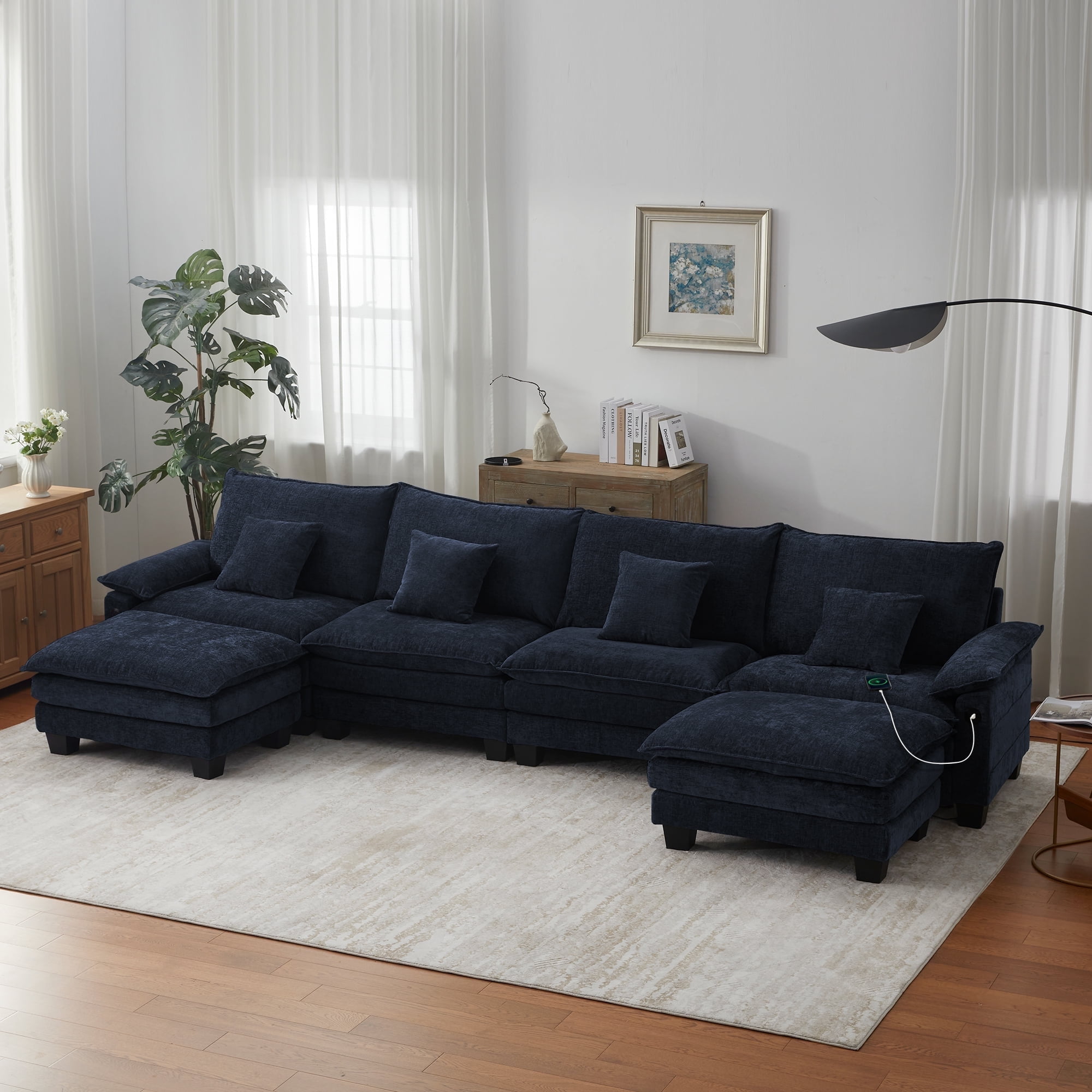 Modular Sectional Sofa Sleeper 4 Seater U-Shaped Convertible Sofa with ...