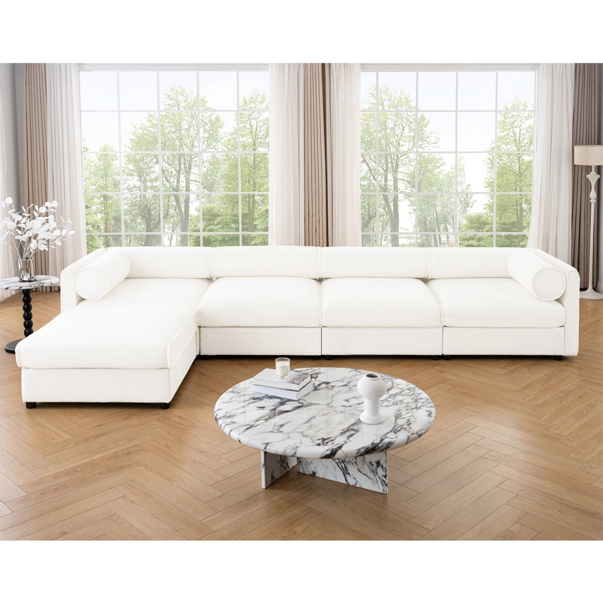 Modular Sectional Sofa with Storage Compartments, Cylindrical Backrest ...