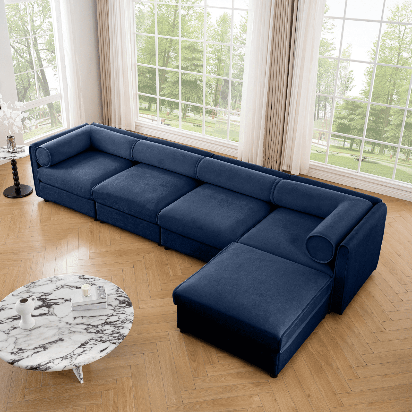Modular Sectional Sofa with Storage, Cylindrical Backrest and Armrests ...