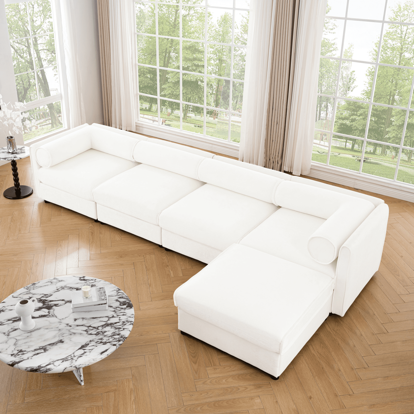 Modular Sectional Sofa with Storage, Cylindrical Backrest and Armrests ...