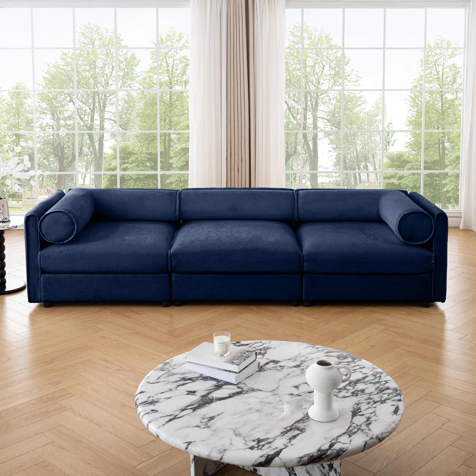 Modular Sectional Sofa with Storage, Cylindrical Backrest and Armrests ...