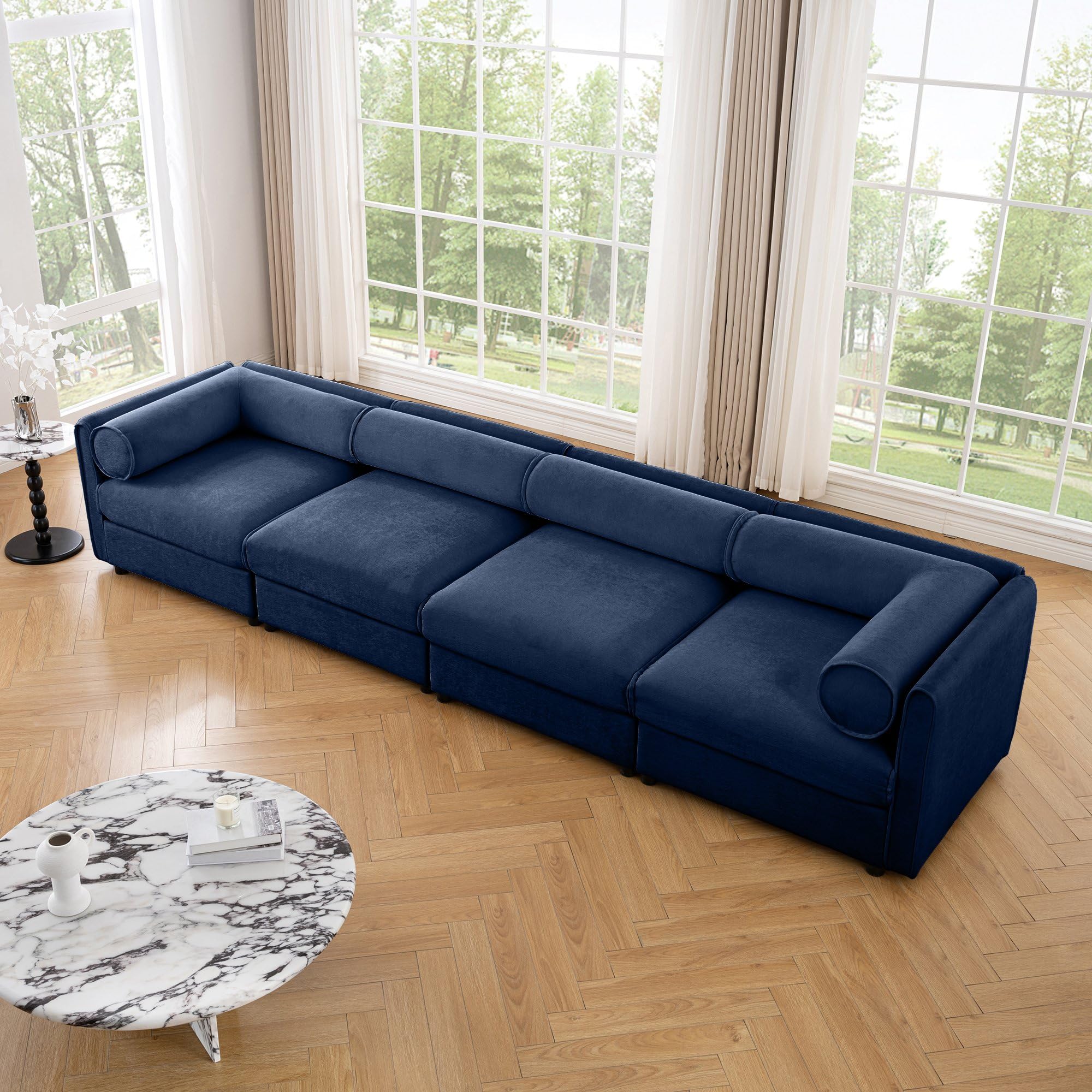 Modular Sectional Sofa with Storage, Cylindrical Backrest and Armrests ...