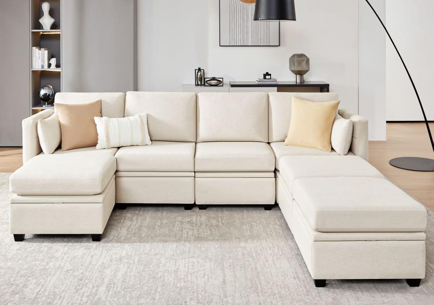 Modular Sectional Sofa with Storage, U Shaped Sectional Couch for Living Room, Convertible ...