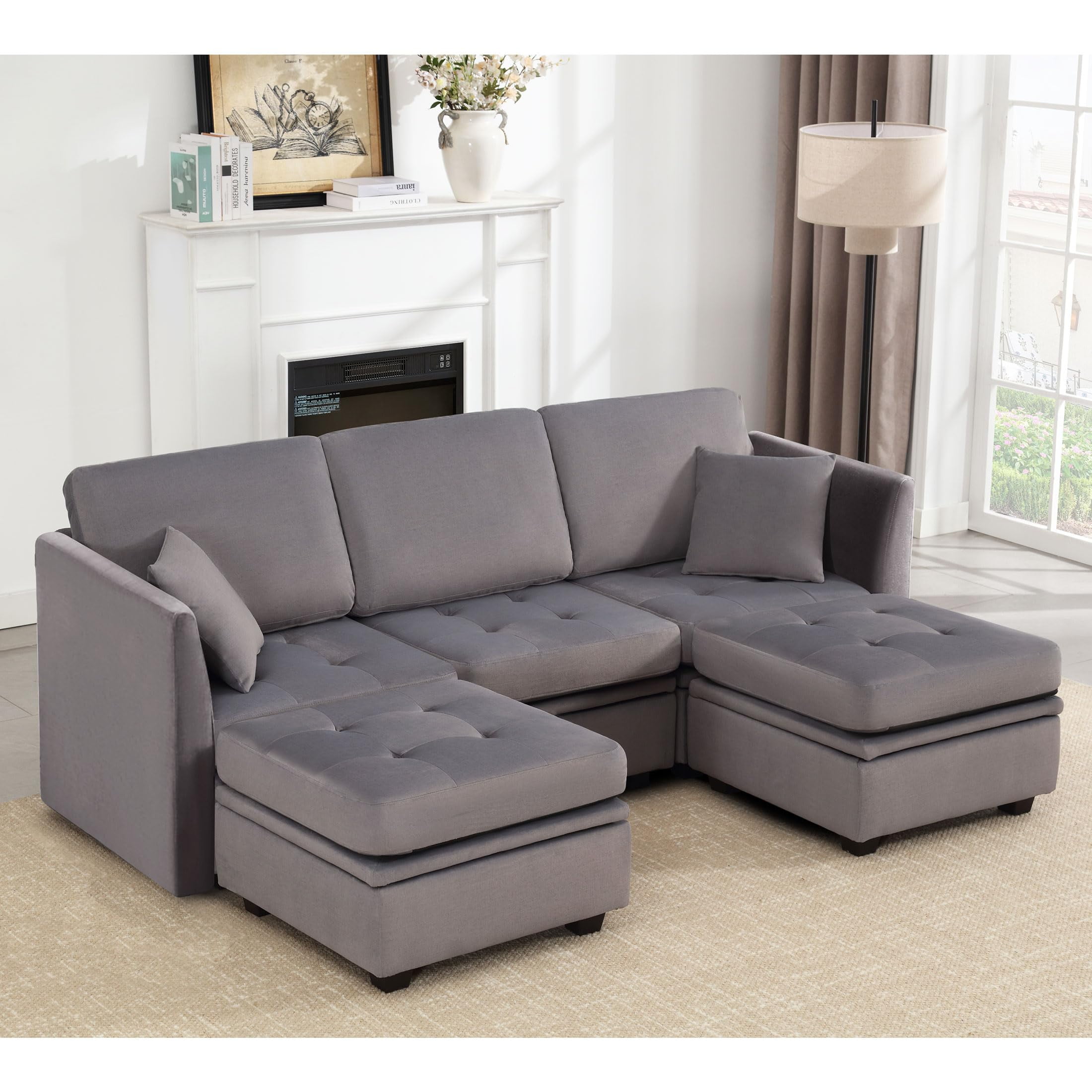 Modular Sectional Sofa U Shape 5 Seats Couch, Pet-Friendly Couch with ...