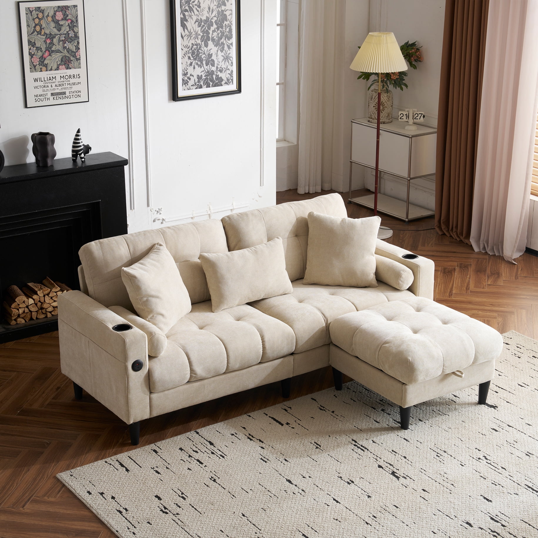 Modular Sectional Sofa with USB Charging Ports and Cup Holders, L ...