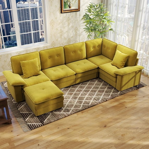 Modular Sectional Sofa with 2 Movable Ottomans, Comfy Deep Seat Cloud ...