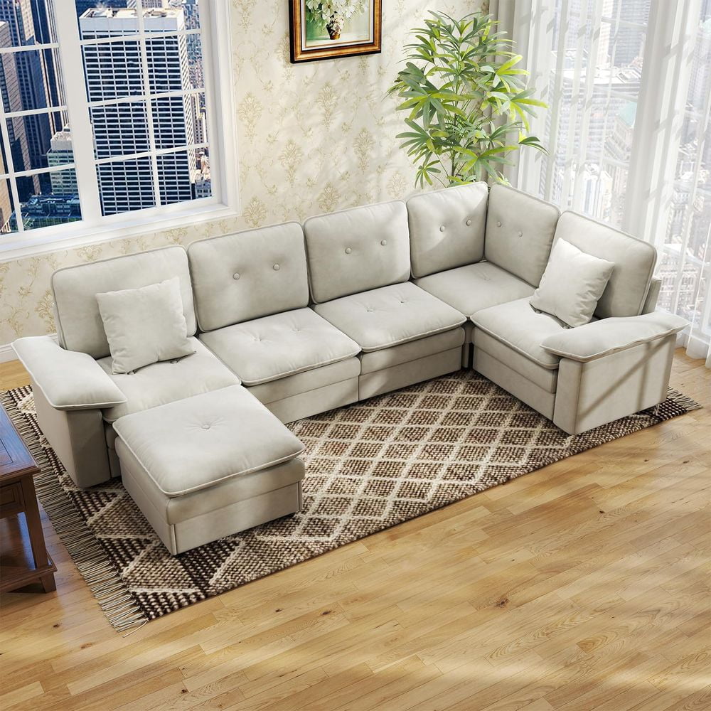 Modular Sectional Sofa with 2 Movable Ottomans, Comfy Deep Seat Cloud ...