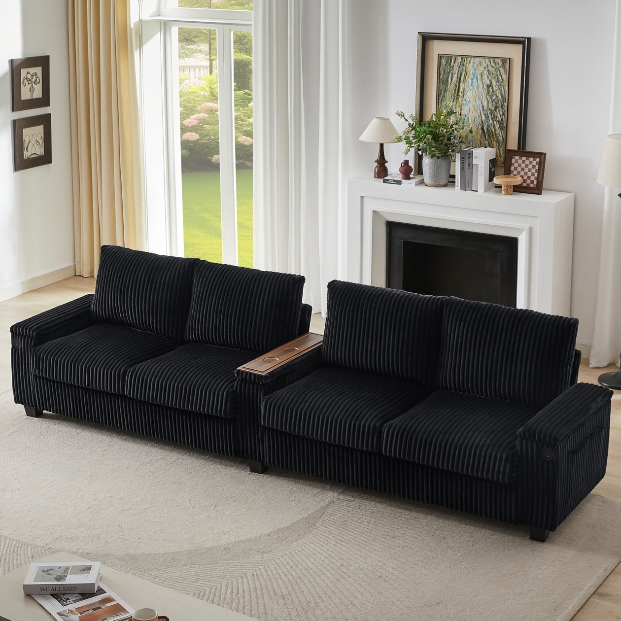 Modular Sectional Sofa with USB Ports & Storage Armrests, 4-Seater ...
