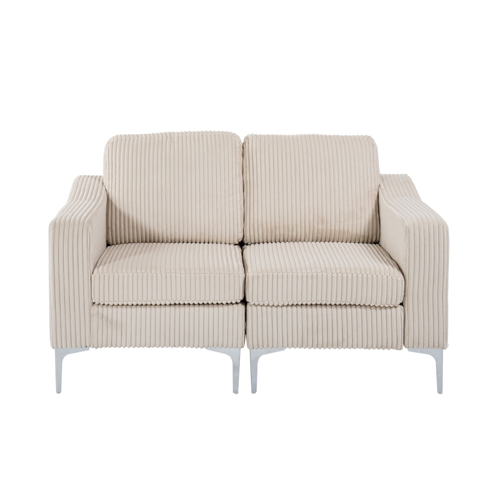 Modular Sectional Two-Seater Sofa, Corduroy Fabric Beige, Easy Assembly ...