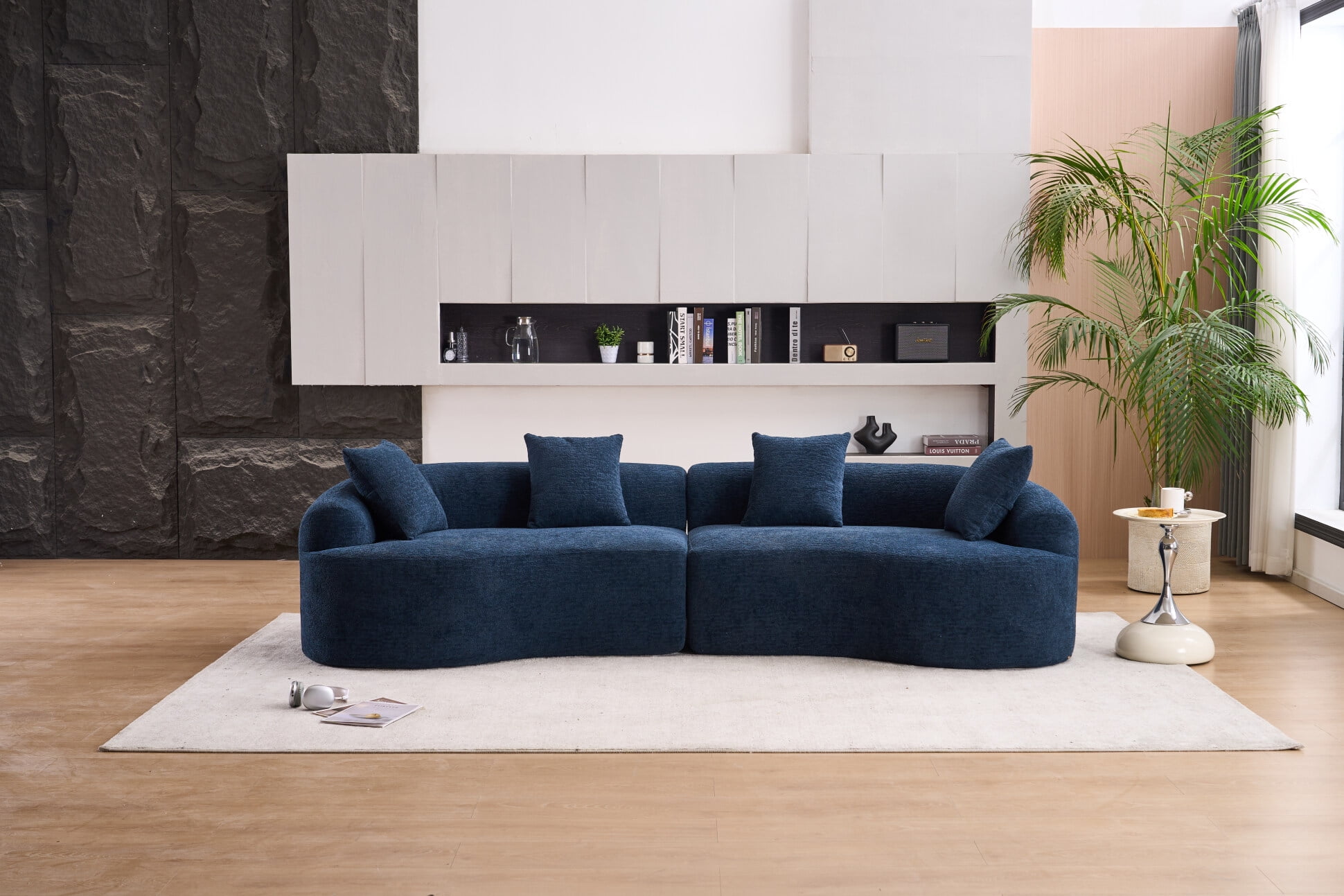 Modular Sleeper Sectional Sofa, 4-Seater with Wood Grain Chenille ...
