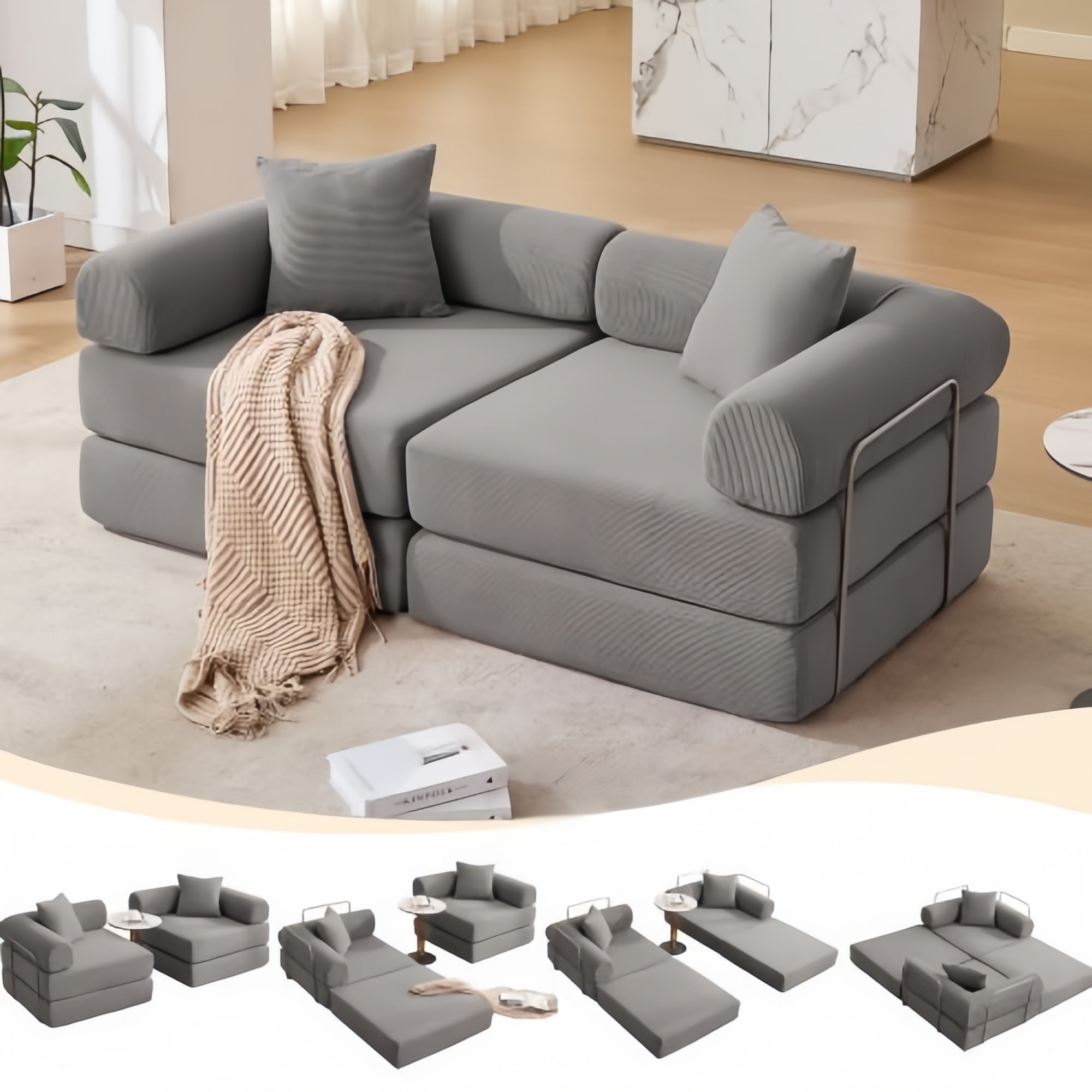 Modular Sofa Bed for Apartment, Convertible Folding Mattress Sofa ...