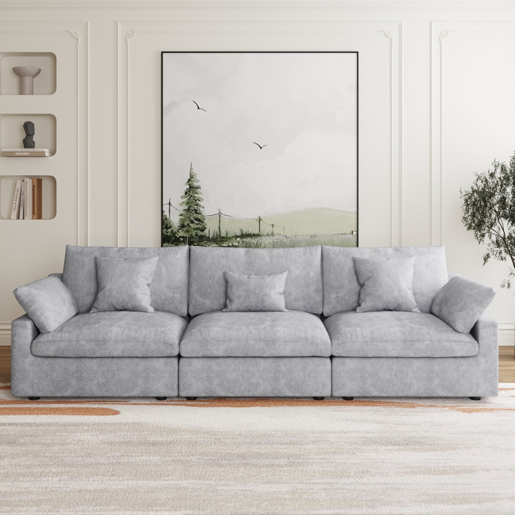 Modular Sofa & Sectional Sofa - Deep Seat Cloud Couch in Soft Linen ...