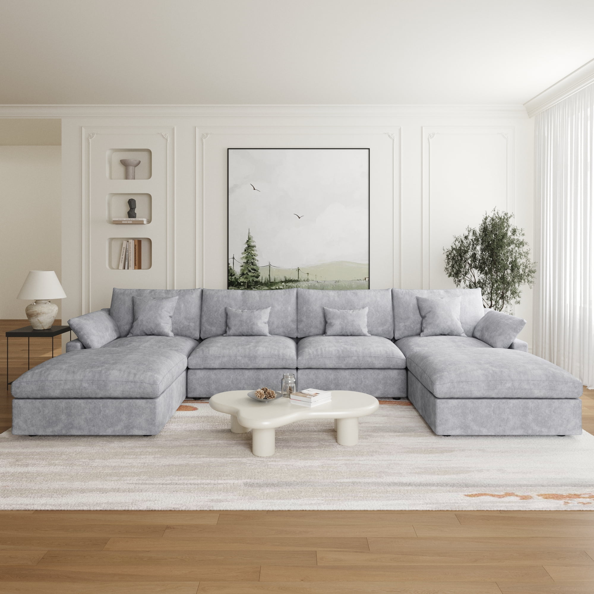 Modular Sofa & Sectional Sofa - U Shaped Deep Seat Cloud Couch in Soft Linen Blend Fabric ...