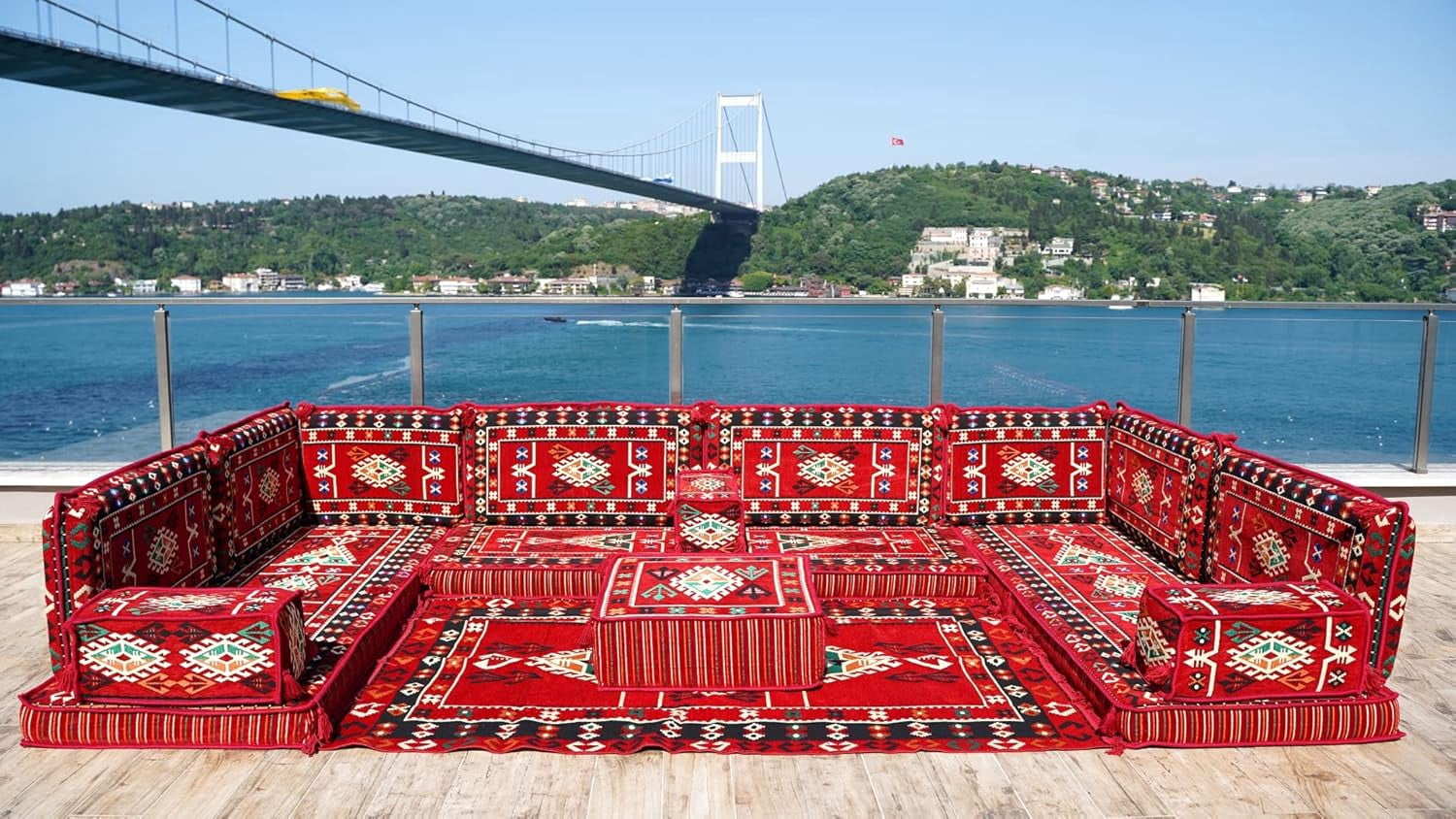Modular Sofa, U Shaped Red Diwan Sofa, Floor Seating Cushions, Turkish ...