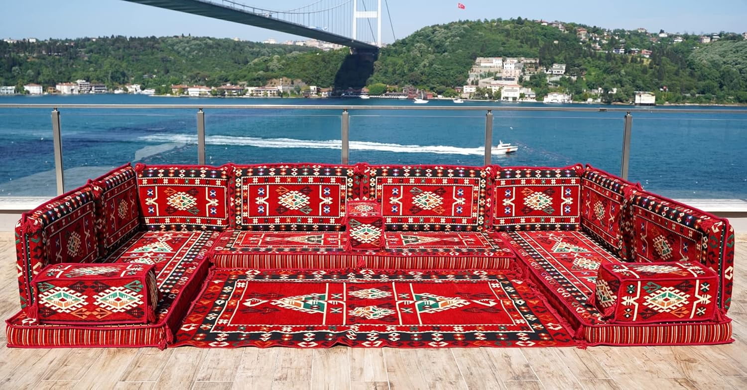 Modular Sofa, U Shaped Red Diwan Sofa, Floor Seating Cushions, Turkish ...
