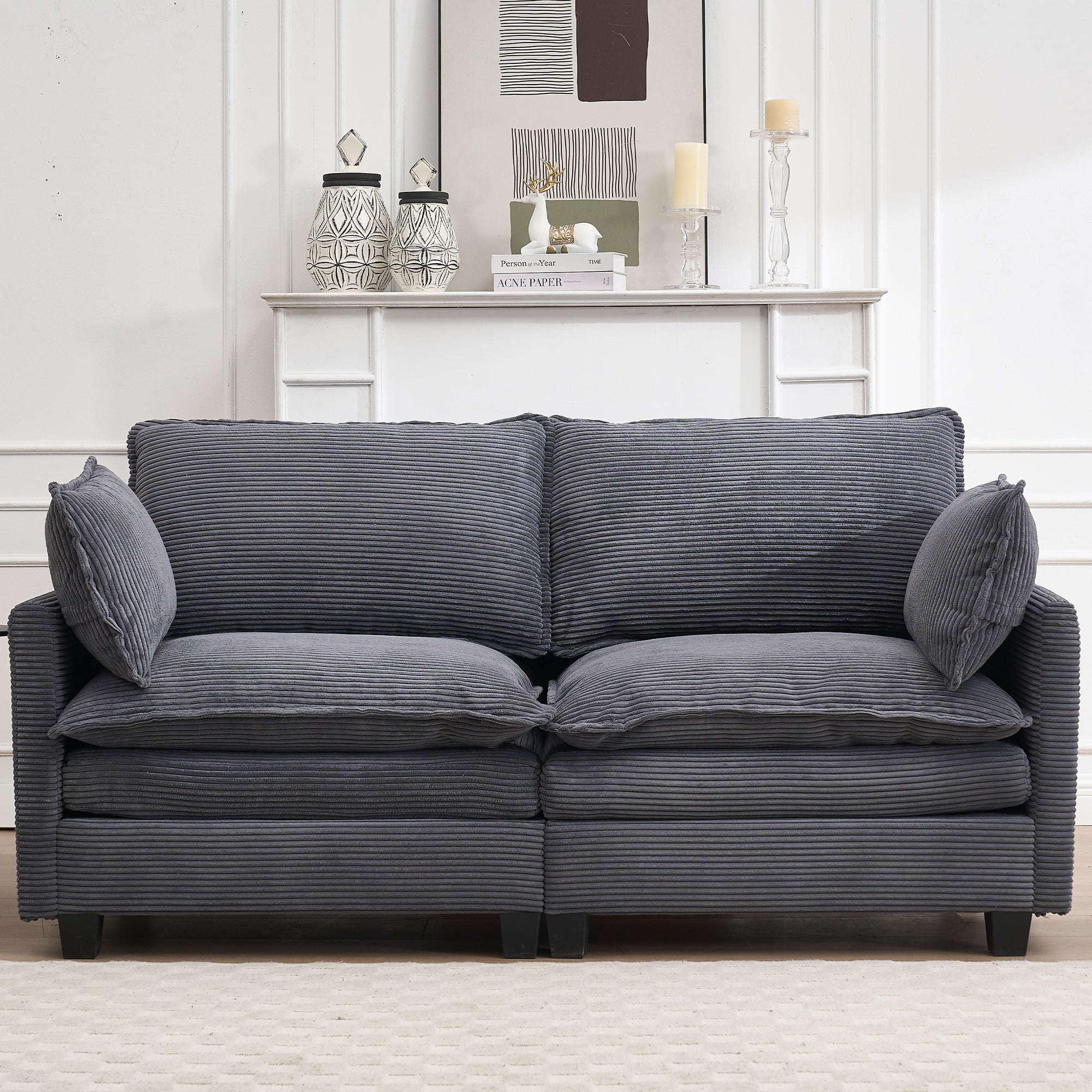 Modular Sofa, Velvet Large U-Shaped Couch Comfy Upholstered 2-Seat Sofa ...