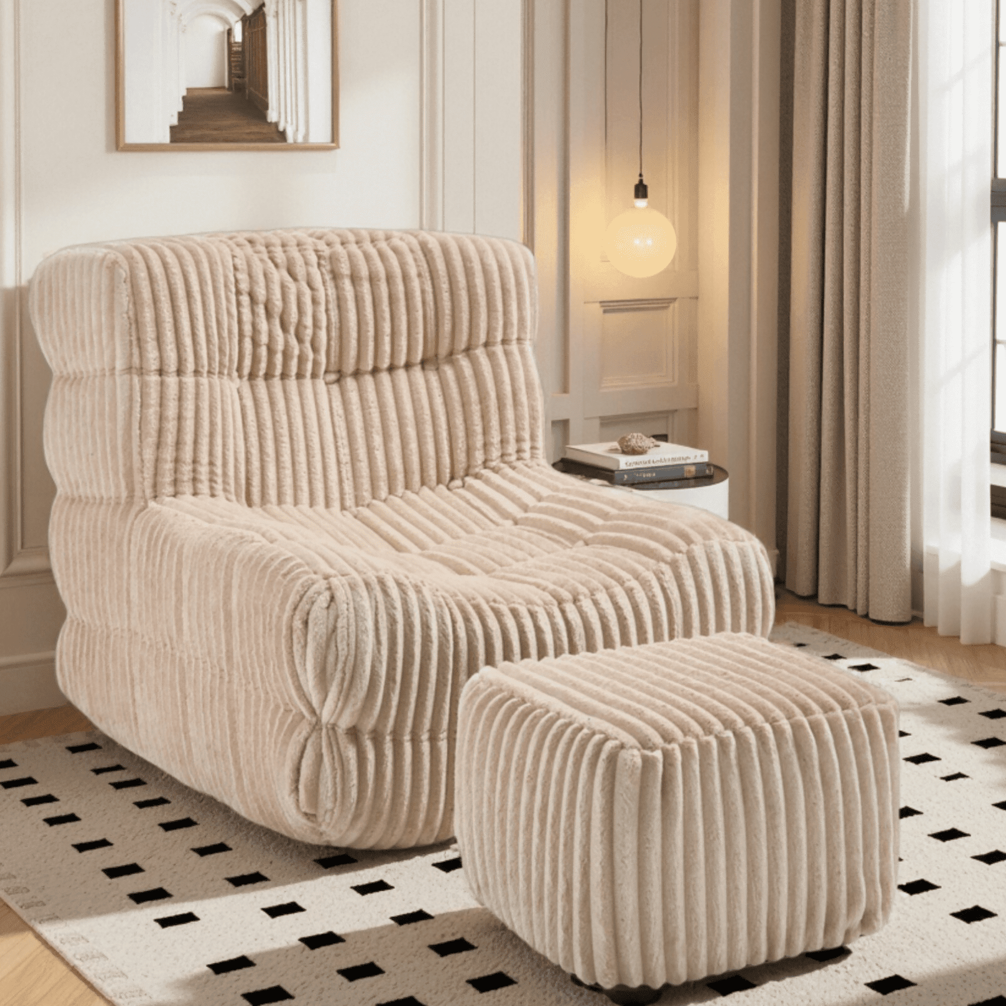 Modular Togo-Style Foam Lounge Chair with Ottoman,Corduroy Upholstered ...