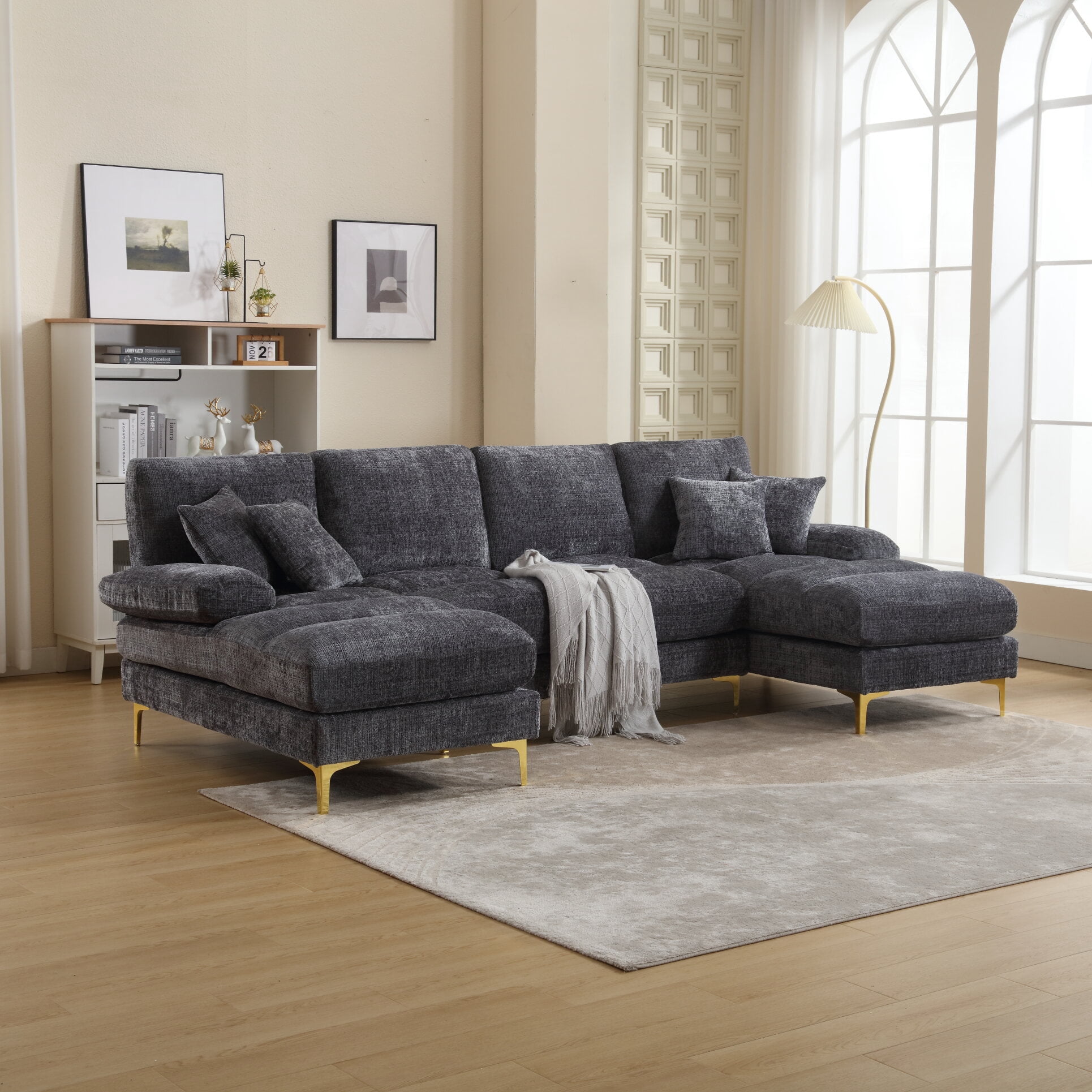 Modular U-Shaped Sectional Sofa, Modern Chenille Upholstered Sectional ...