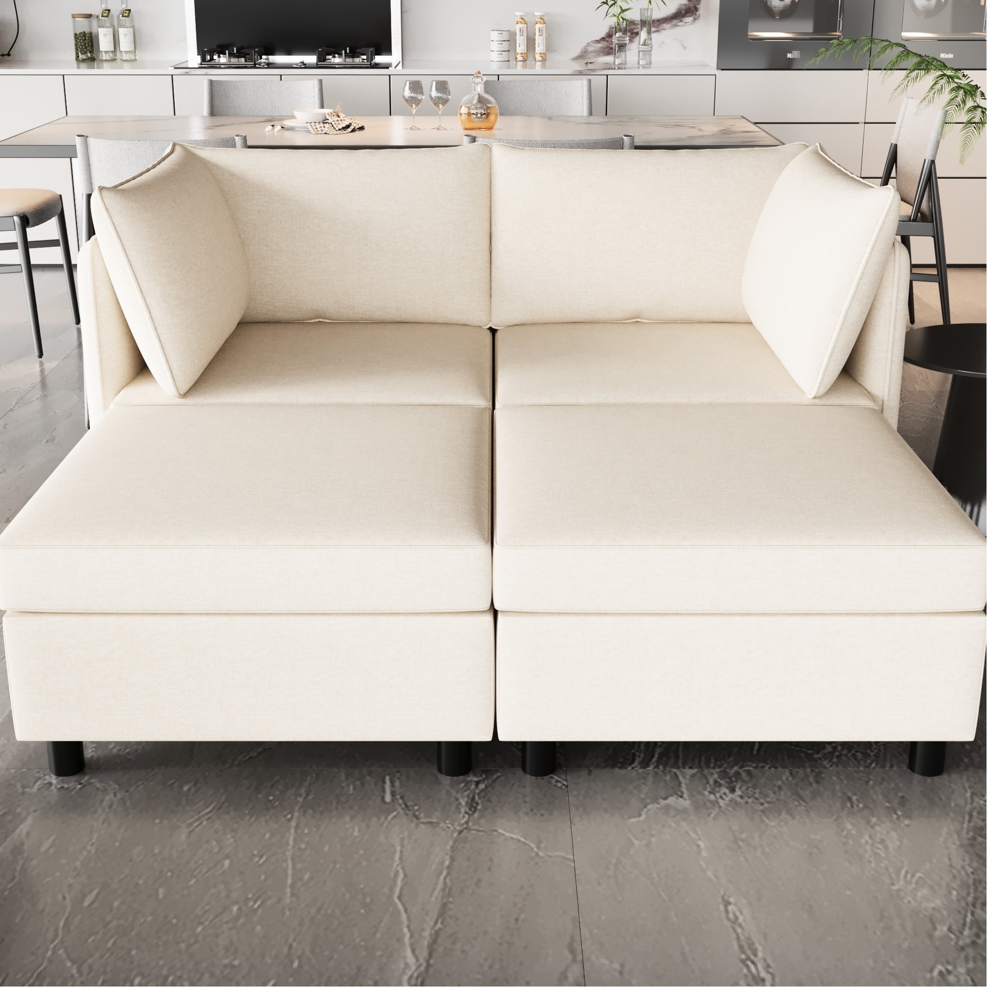 Modular With Storage Drawer, Beige Chenille Mid Century Modern Living ...