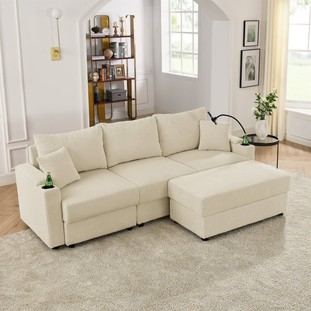 Module Corduroy Sofa with Ottomans ,Modern 2/3/4/5/6/7Seat Sofa with ...
