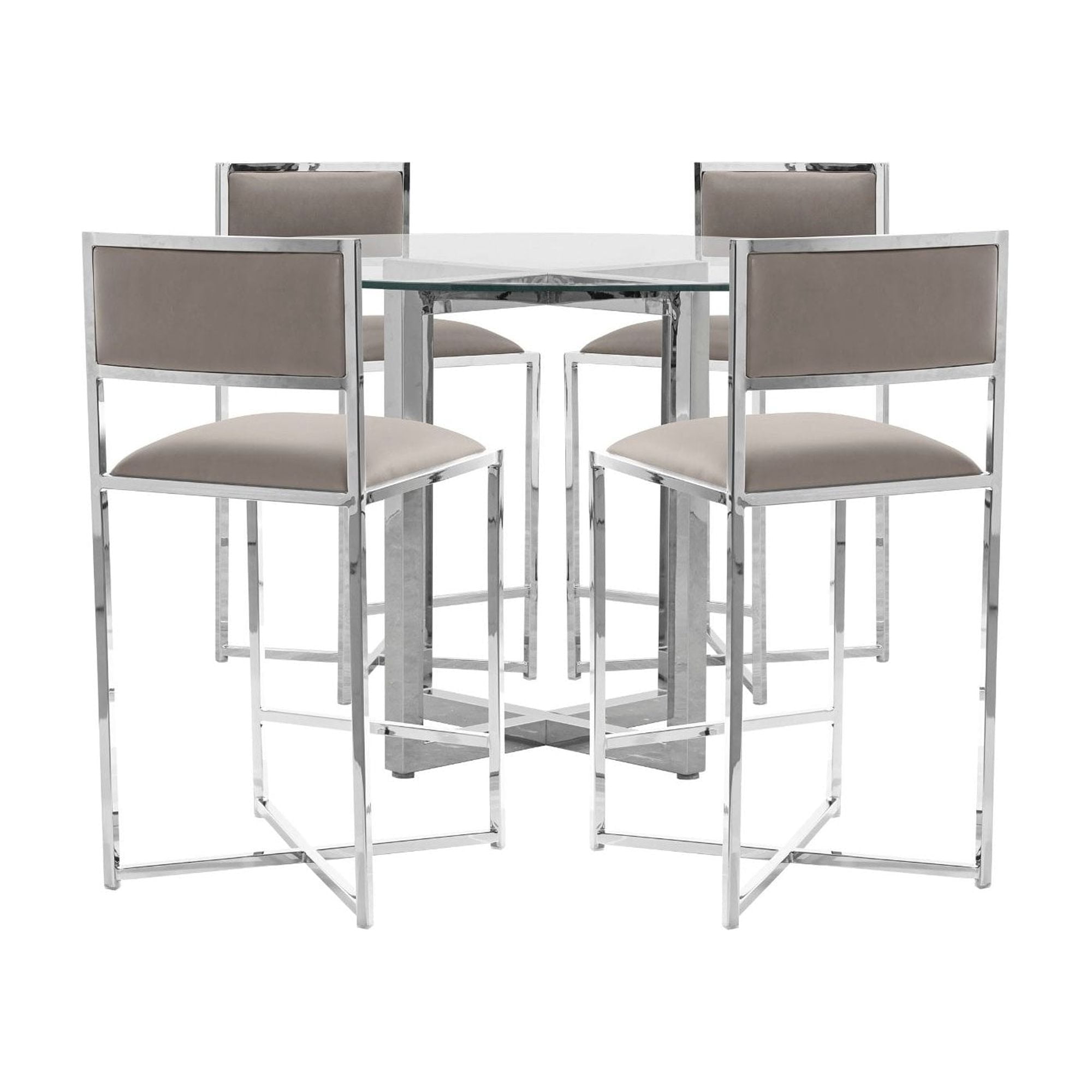 Modus Amalfi 5PC 54" Round Counter Glass Tbl & 4 X-Base Stool Set-Taupe ...